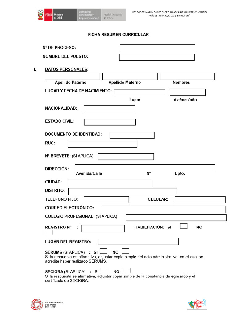 Ficha de Resumen Curricular | PDF