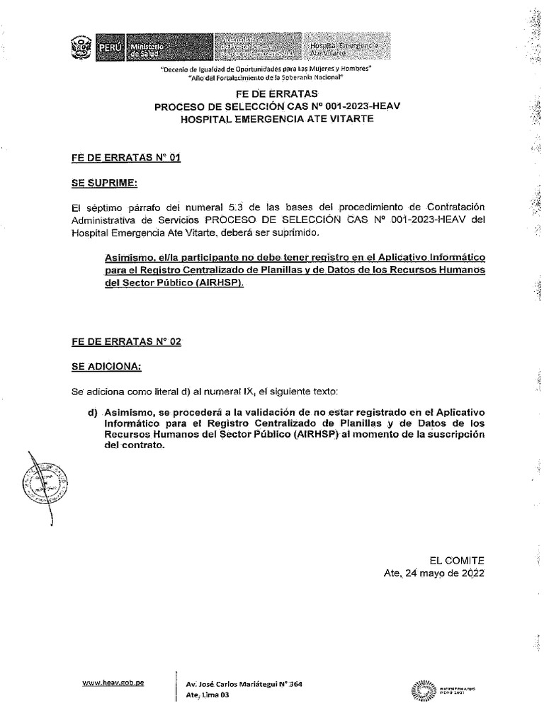 Fe de Erratas 2023 | PDF