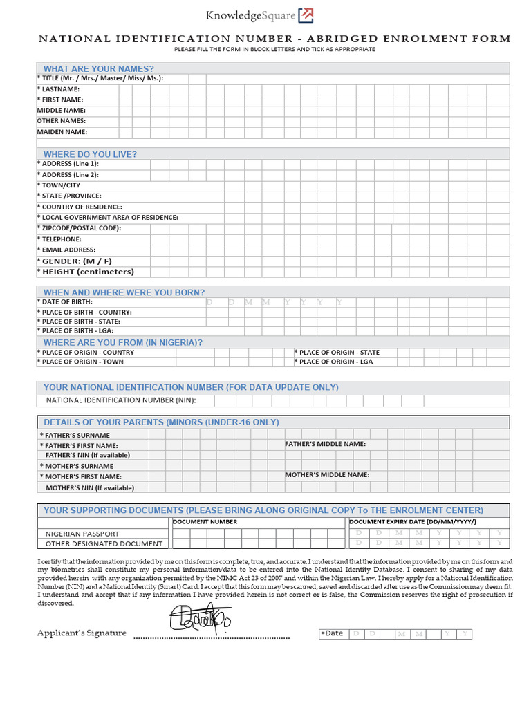 NIN Registration Form Guide | PDF | Identity Document | Privacy