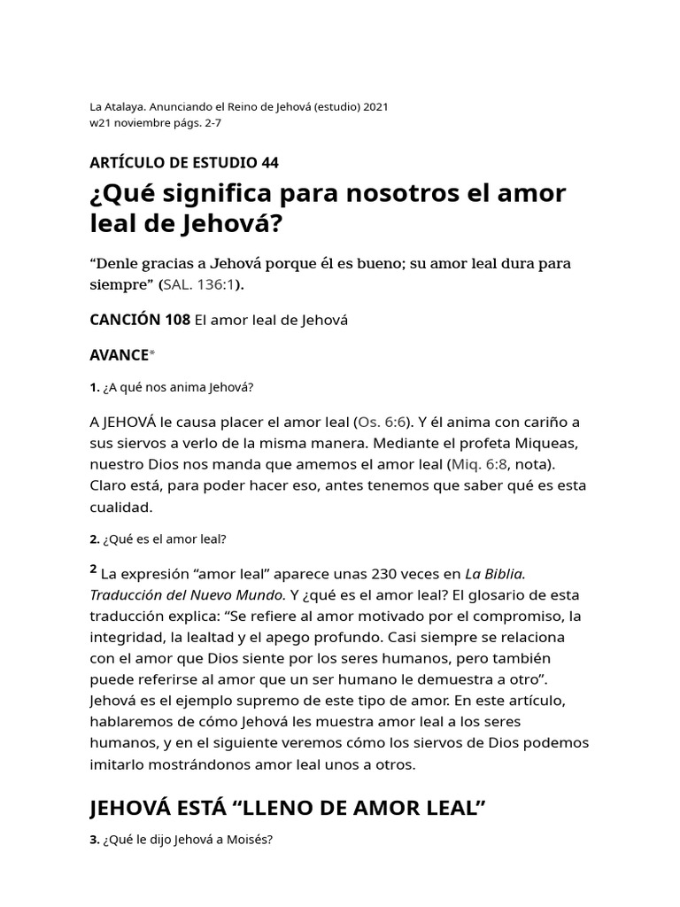 ¿Qué Significa para Nosotros El Amor Leal de Jehová - BIBLIOTECA EN ...