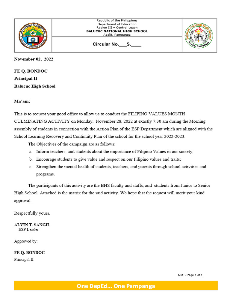 Filipino Values Month Proposal | PDF