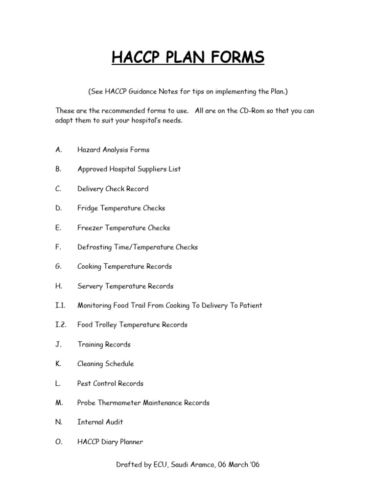 HACCP Plan Form Index | PDF