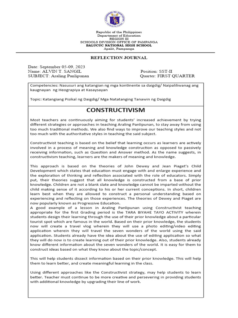 CONSTRUCTIVISM | PDF | Constructivism (Philosophy Of Education) | Learning