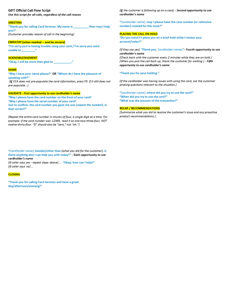 Gift Call Flow Script | PDF