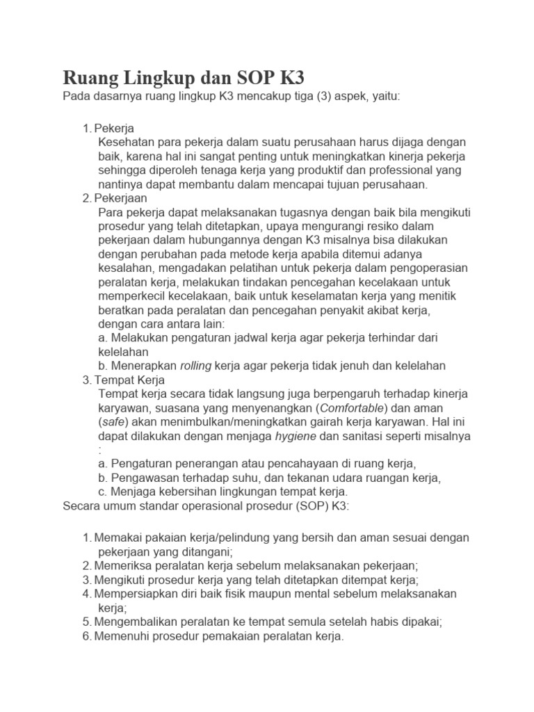 Ruang Lingkup Dan SOP K3 | PDF
