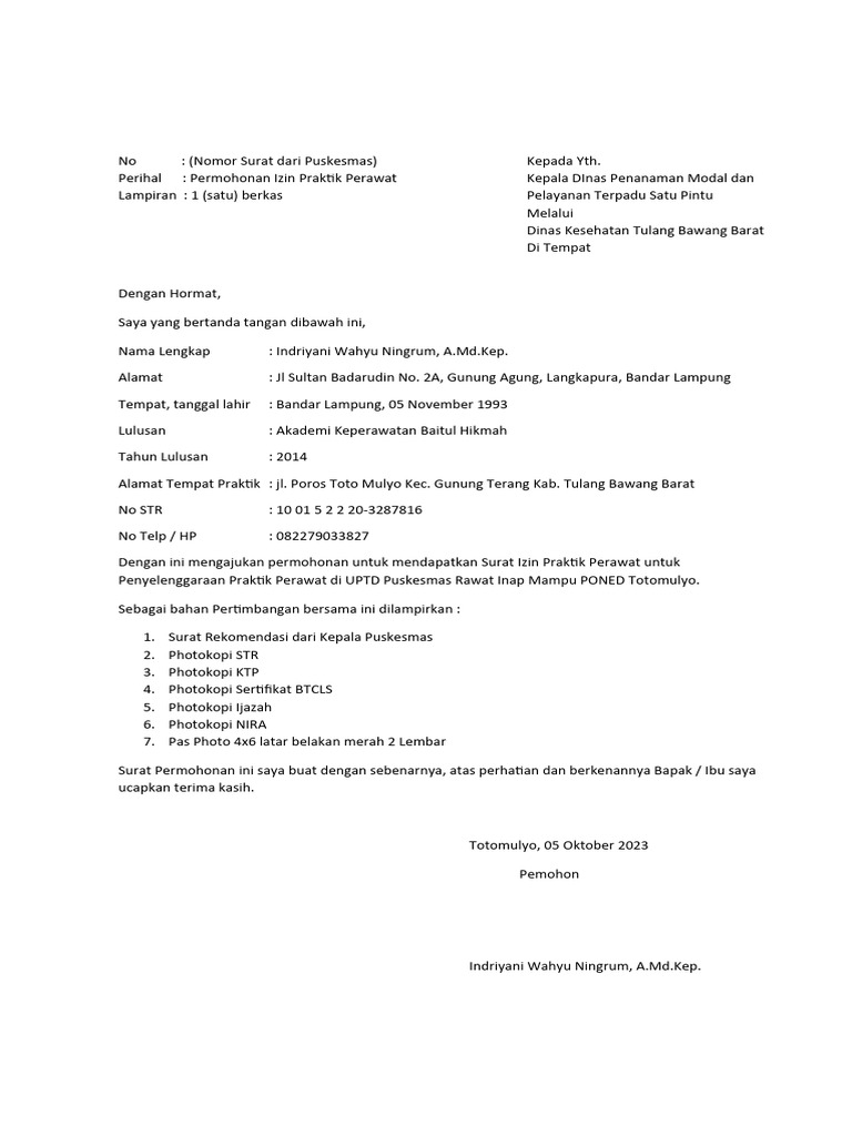 Surat Permohonan Pembuatan SIPP Faskes | PDF