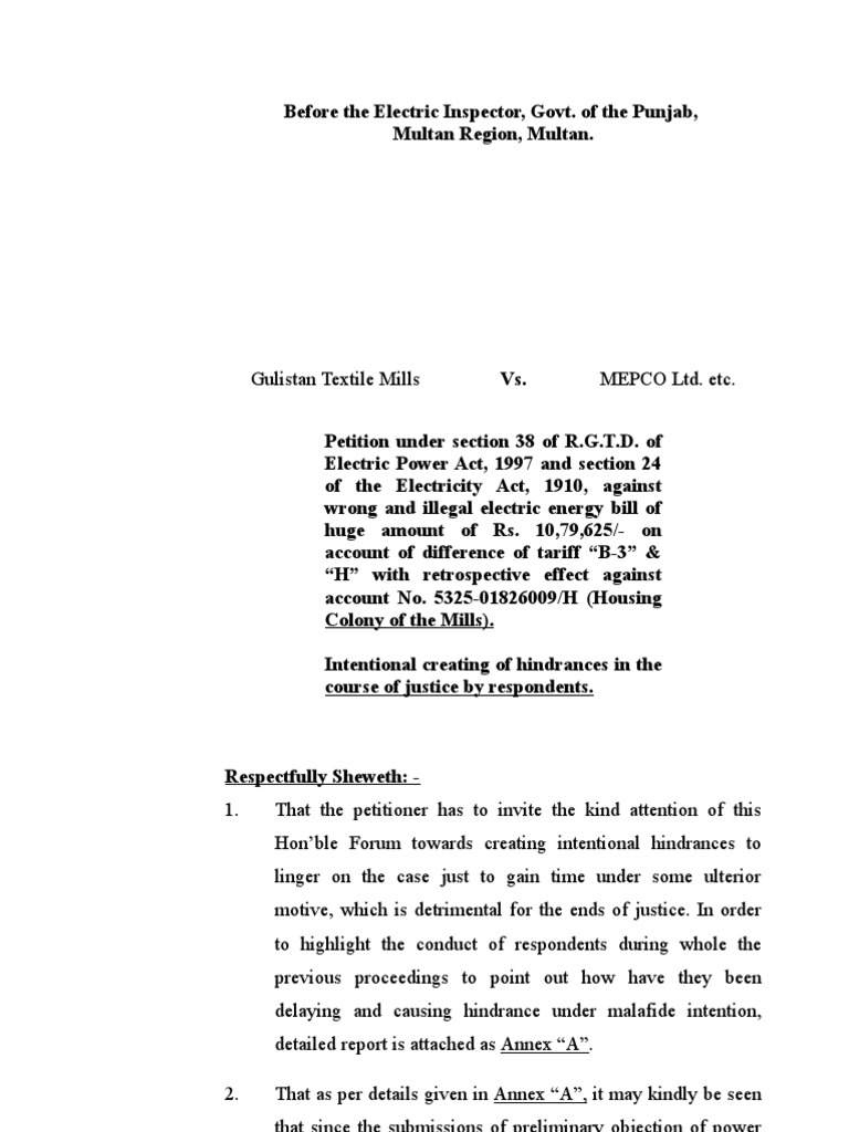 Gulistan Textile Mills vs. MEPCO Dispute | PDF | Tribunal | Justice