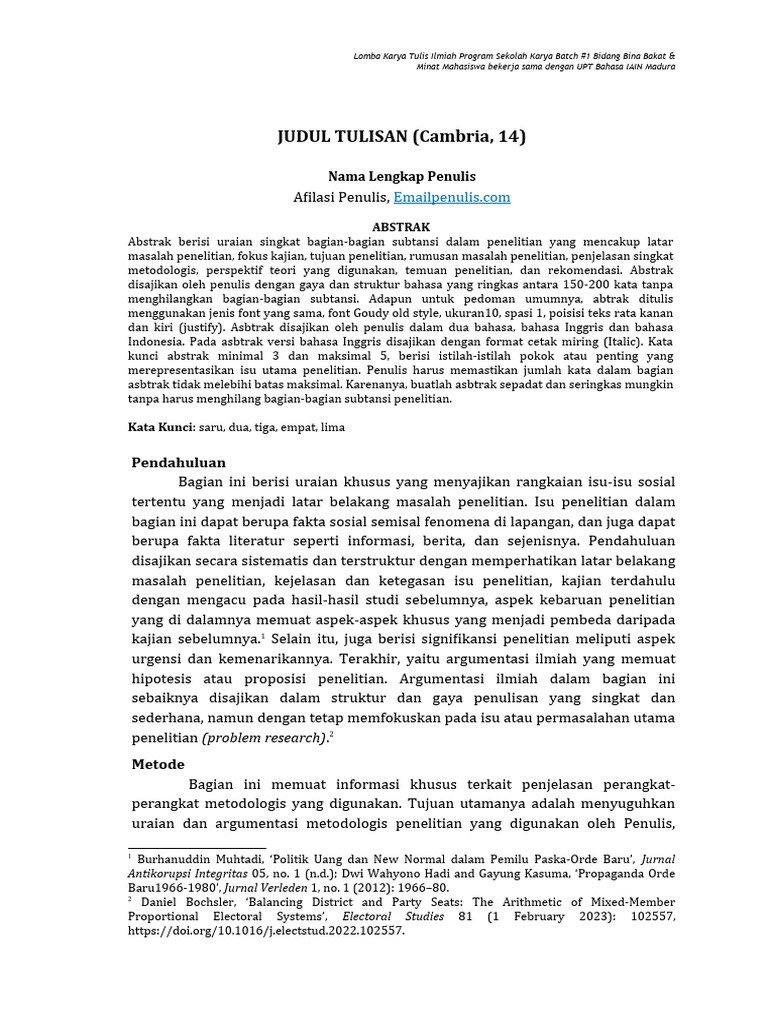 Template Naskah Artikel Lomba Kti Fix | PDF