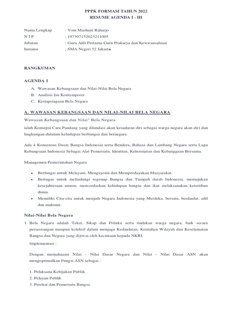 Resume PPPK 2022: Wawasan Kebangsaan dan Nilai ASN | PDF | Ilmu Sosial