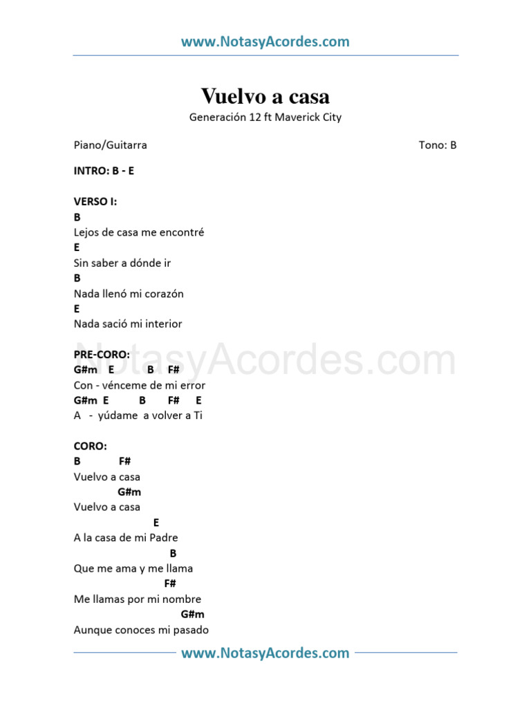 Vuelvo a Casa - Generación 12 Acordes | PDF