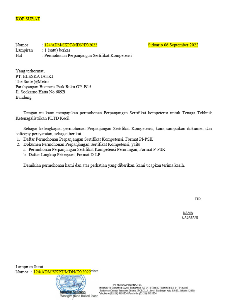 001 Surat Permohonan Perpanjangan | PDF