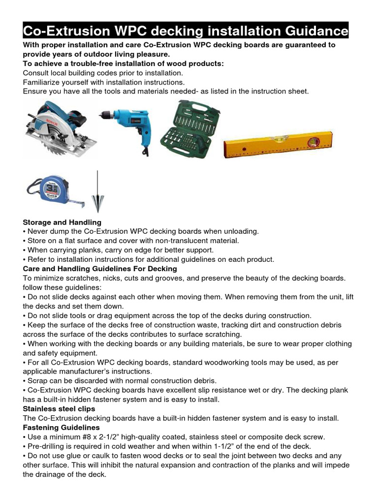 Co-Extrusion WPC Decking Installation Guide | PDF