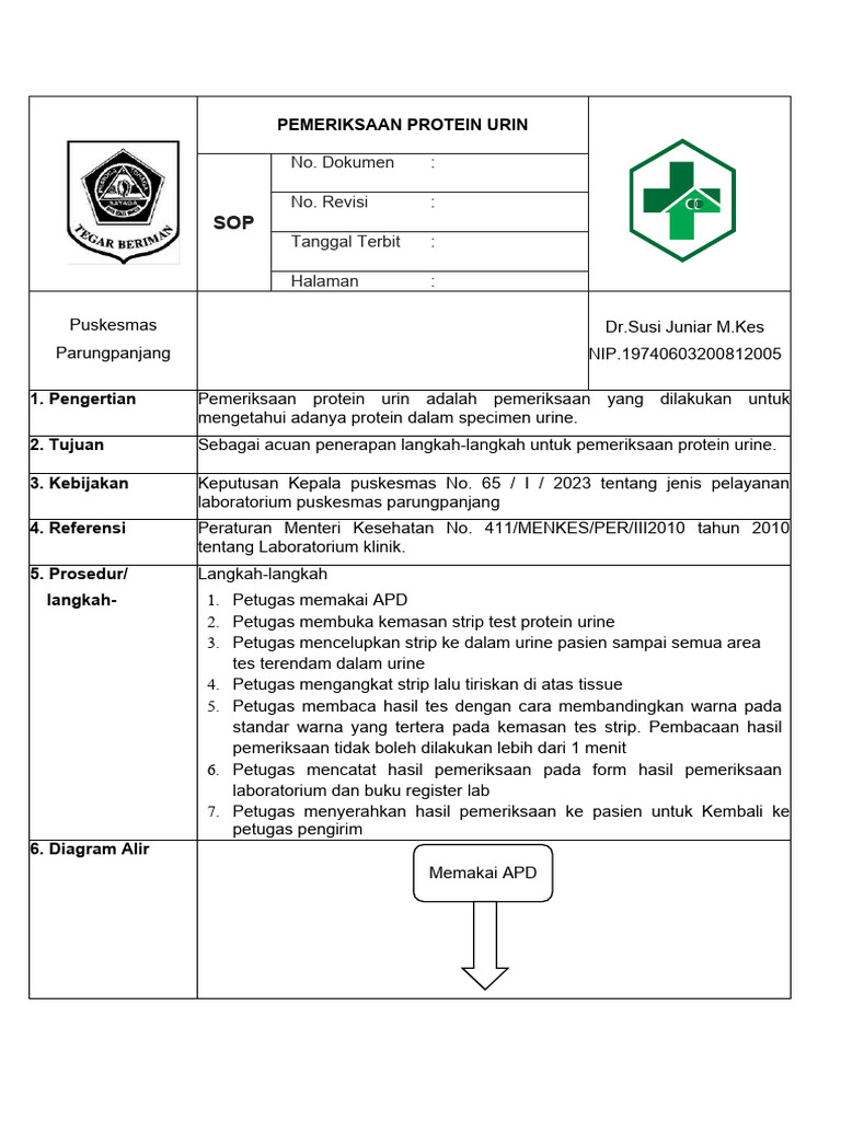 Sop Pemeriksaan Protein Urine | PDF Sop Pemeriksaan Protein Urine | PDF