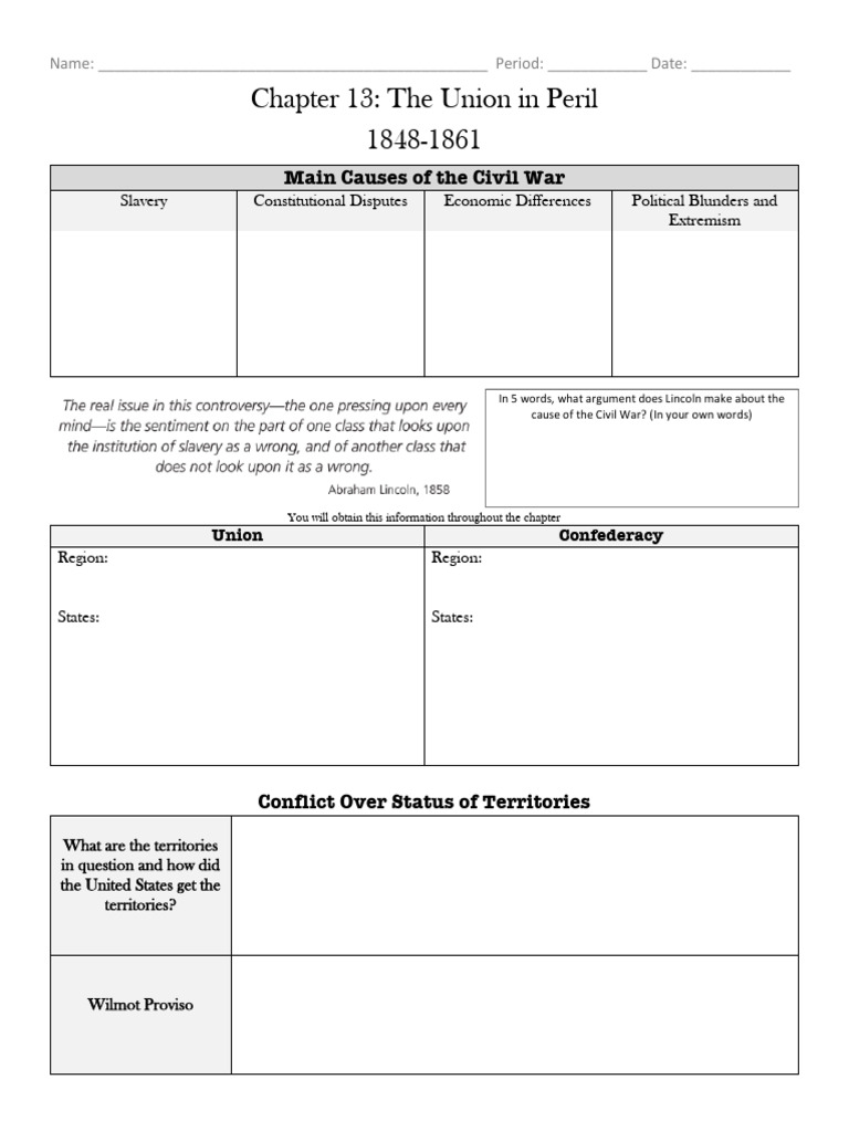 Chapter 13 Graphic Organizer | PDF | American Civil War | Government