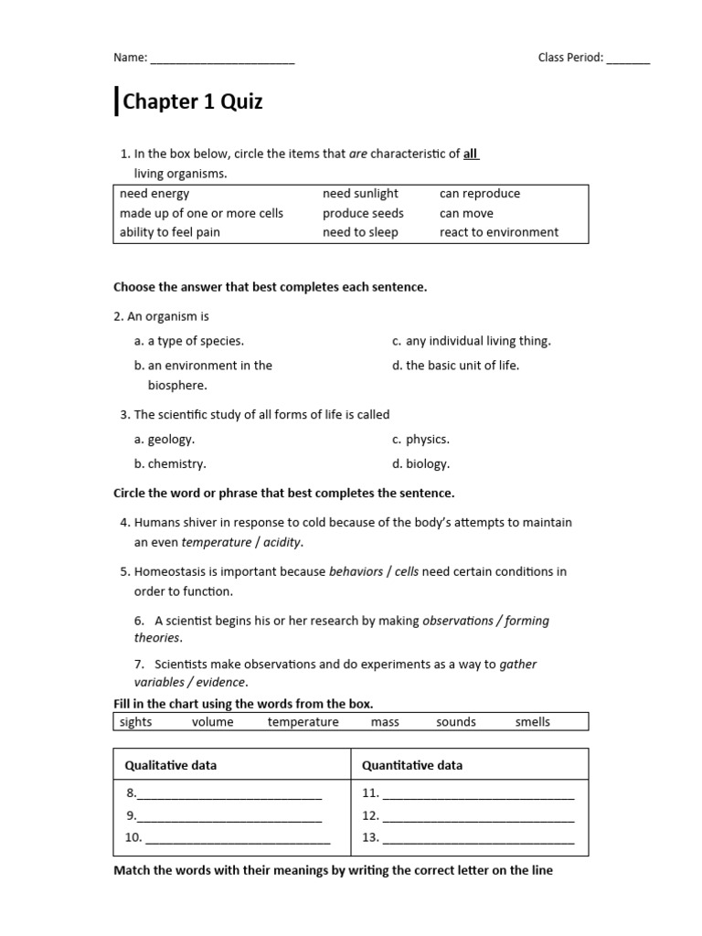 Biology Chapter 1 Quiz | PDF