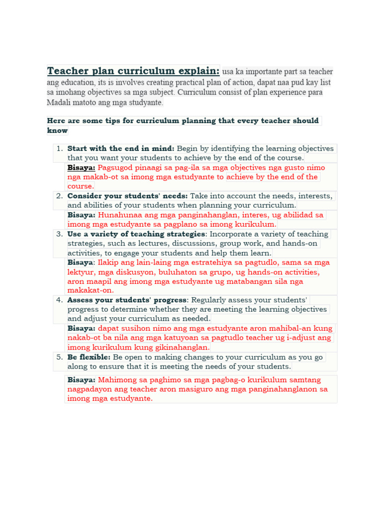 Curriculum Report Example | PDF