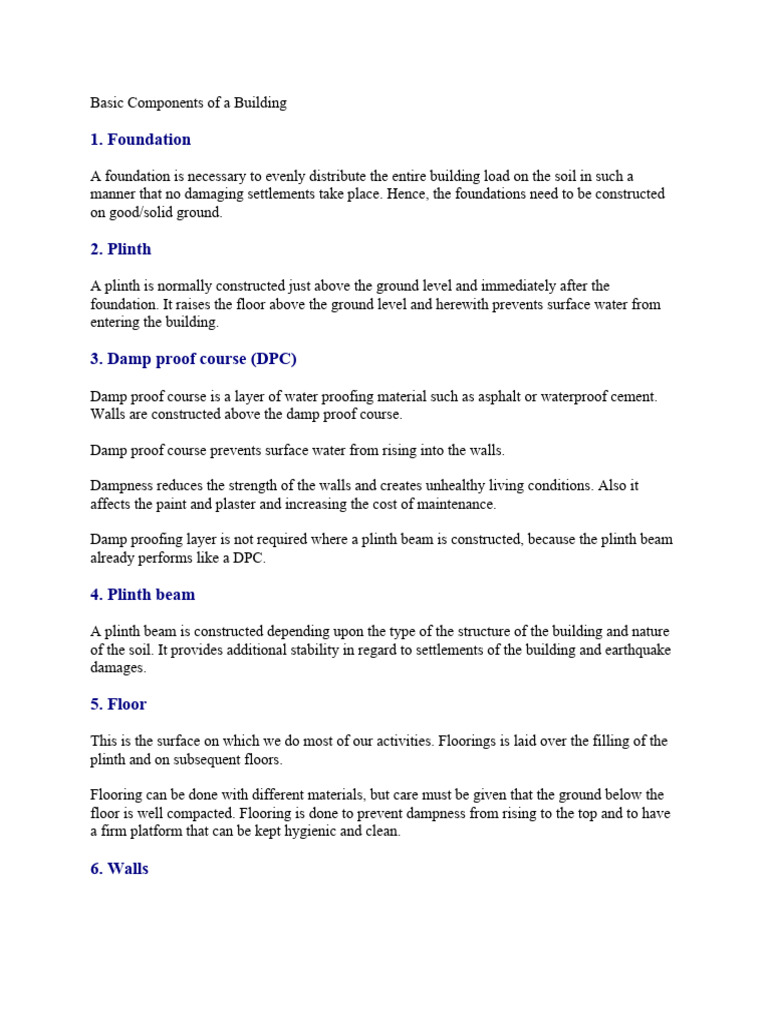 asic Components of a Building | PDF | Foundation (Engineering) | Stairs