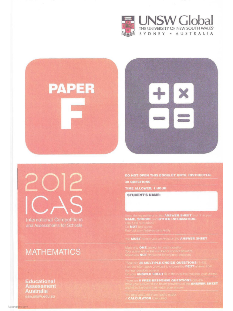 ICAS Maths F 2012 | PDF