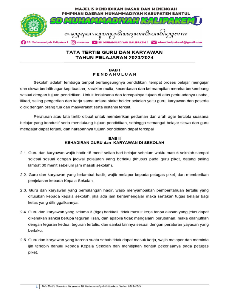 SOP-Tatib-Guru-dan-Karyawan Kapas | PDF | Karier & Perkembangan