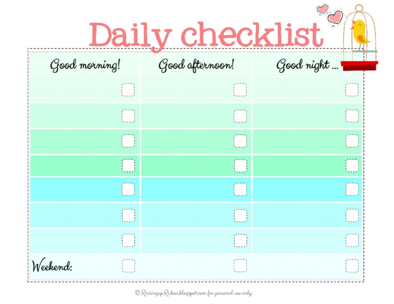 Blank Daily Checklist Free Printable | PDF