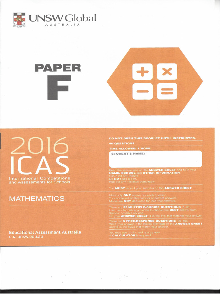 ICAS Maths F 2016 | PDF | Home & Garden