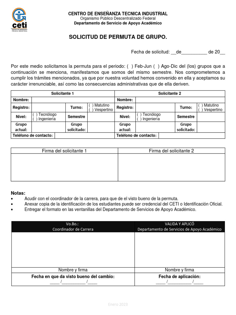 FORMATO DE PERMUTA GRUPO | PDF