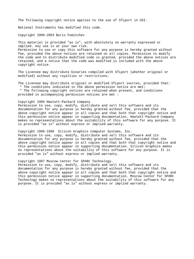 USI STLport Notice | PDF | Source Code | Copyright