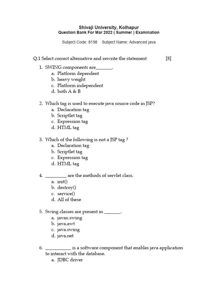 Advanced Java Question Bank | PDF | Java (Programming Language) | Http Cookie