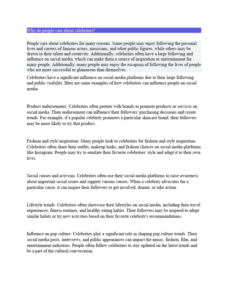 Why Do People Care About Celebrities | PDF | Celebrity | Fashion