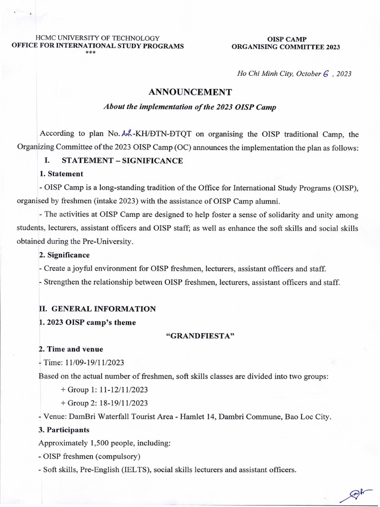 TB1 - To Chuc OISP Camp 2023 - Ver - en | PDF