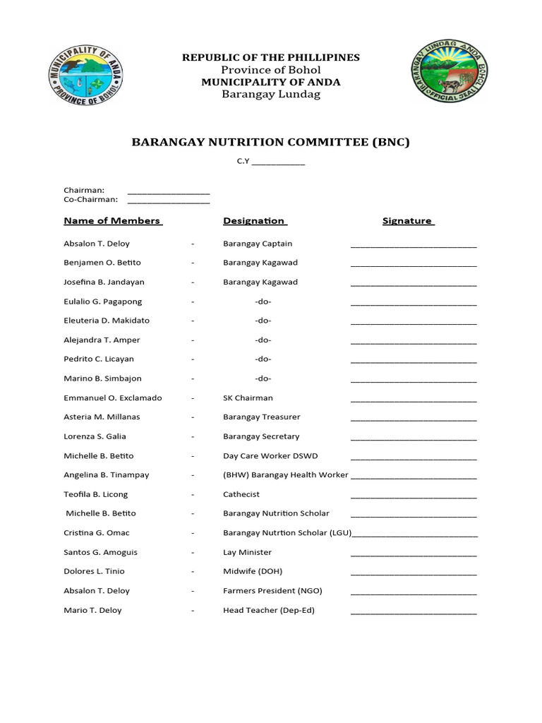 Barangay Nutrition Committee (BNC) | PDF