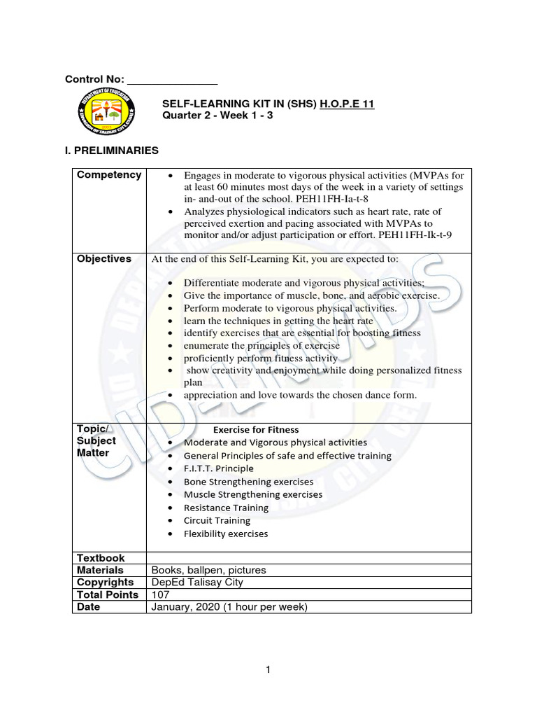 PE AND HEALTH 11 - Q2 - WEEK 1-3 - Bacalso | PDF | Heart Rate ...