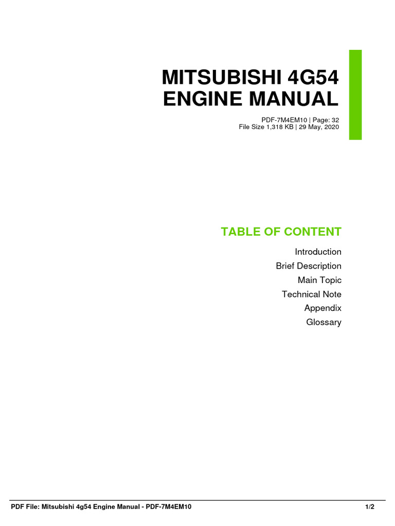 Mitsubishi 4G54 Engine Manual: Table of Content | PDF | Technology & Engineering