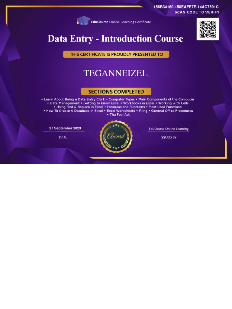 Data Entry - Introduction Verified Certificate Data Entry Introduction ...