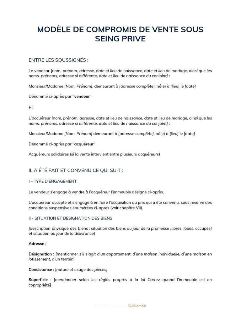 Vente Sous Seing Prive