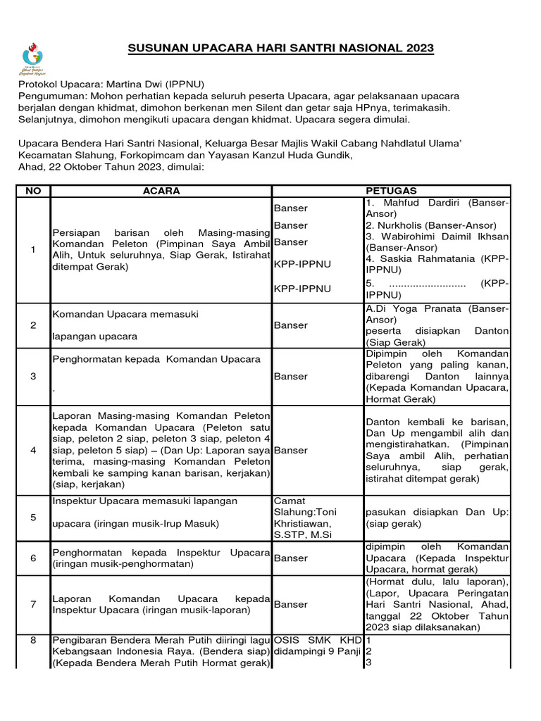 Susunan Upacara HSN 2023 Mwcnu Slahung | PDF