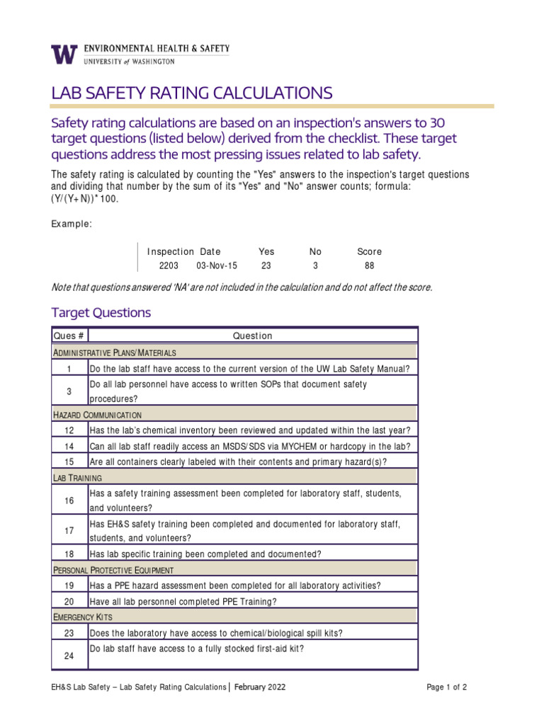 Lab Safety Rating Calculations | PDF | Laboratories | Dangerous Goods