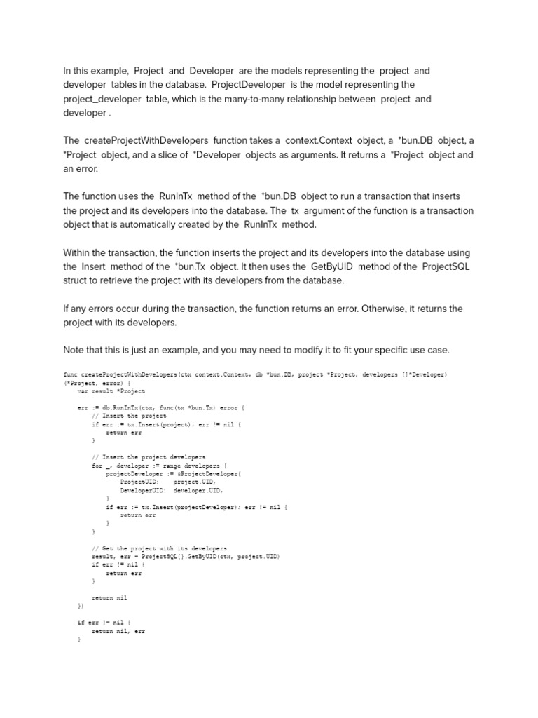 Go Bun Transaction Example | PDF