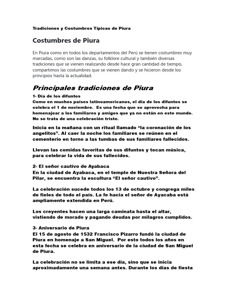 Tradiciones y Costumbres Típicas de Piura | PDF | Carnaval