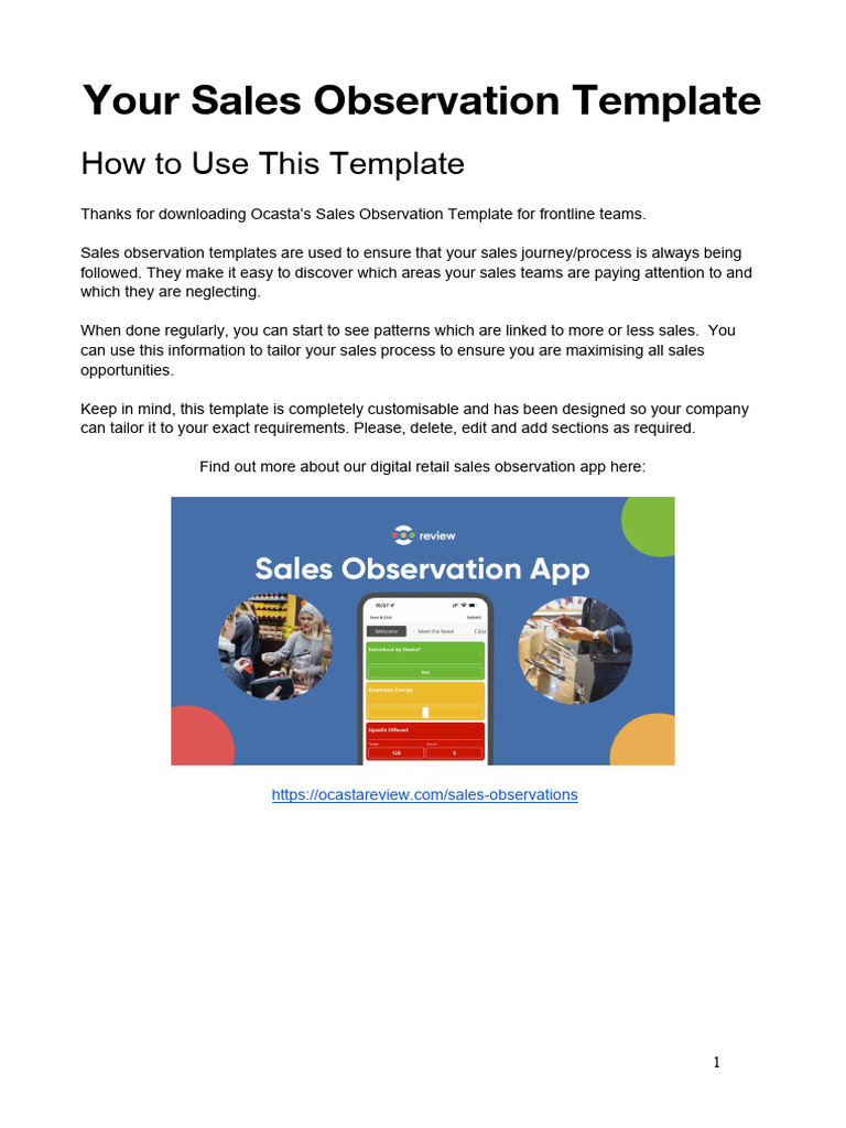 Training Sales Observation Template - Condensed April 2022 - Ocasta ...