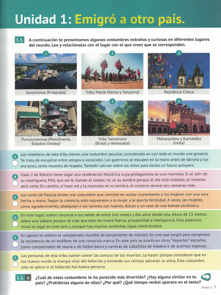 Arriba 3 Unidad 1 Emigró A Otro País | PDF