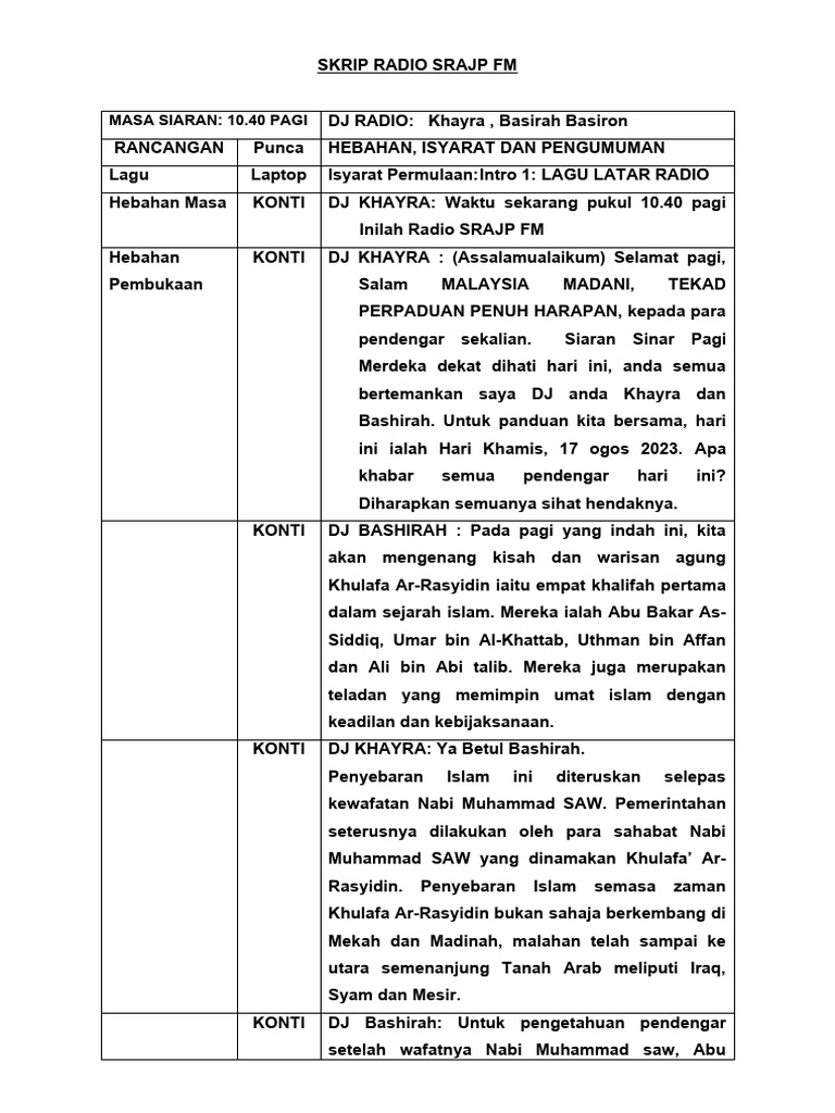 Skrip Radio FM Merdeka | PDF