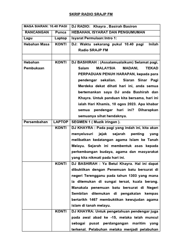 Skrip Radio FM Merdeka | PDF