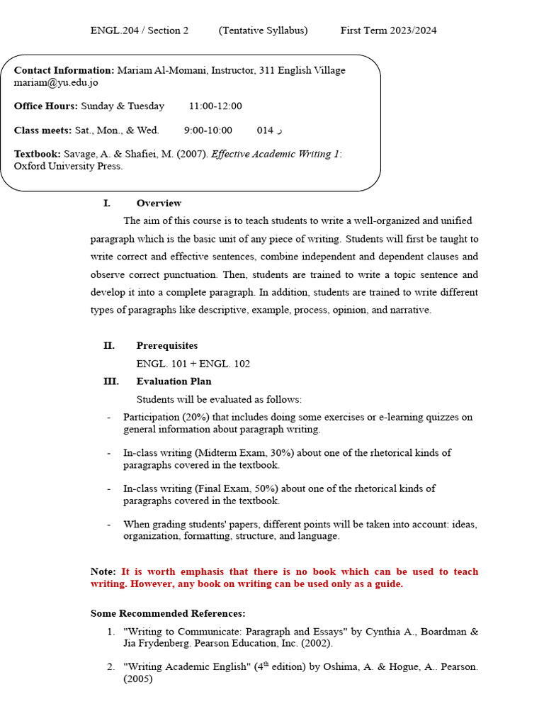 ENGL. 204 Syllabus | PDF