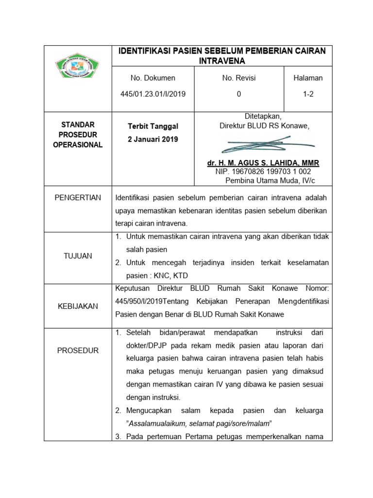 SKP 1 SPO ID SEBELUM PEMBERIAN CAIRAN INTRAVENA | PDF