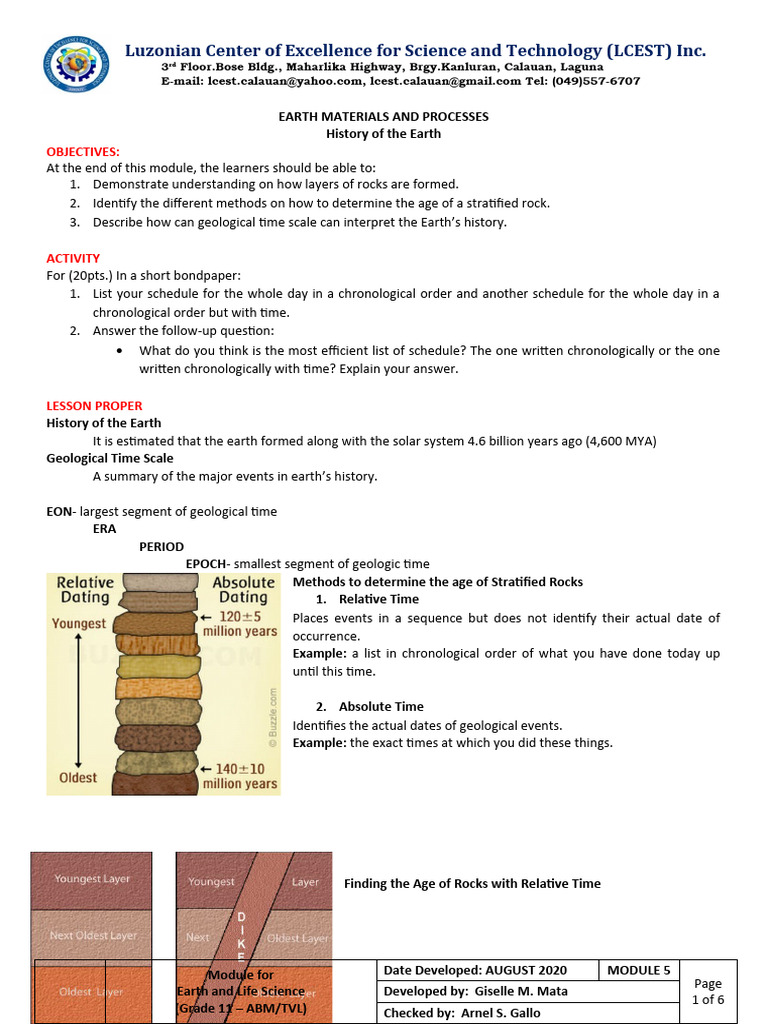 11 Els Week 5 Module 5 | PDF | Geology | Geologic Time Scale