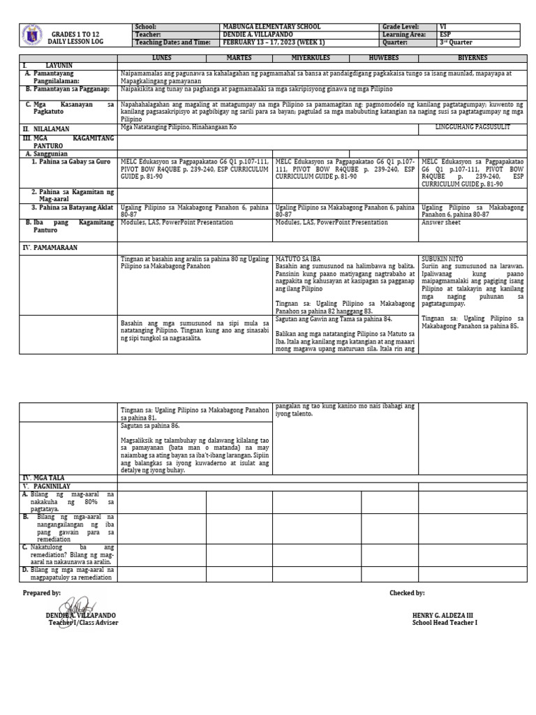 DLL - Esp 6 - Q3 - W1 | PDF