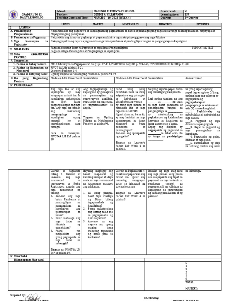 DLL - Esp 6 - Q3 - W4 | PDF