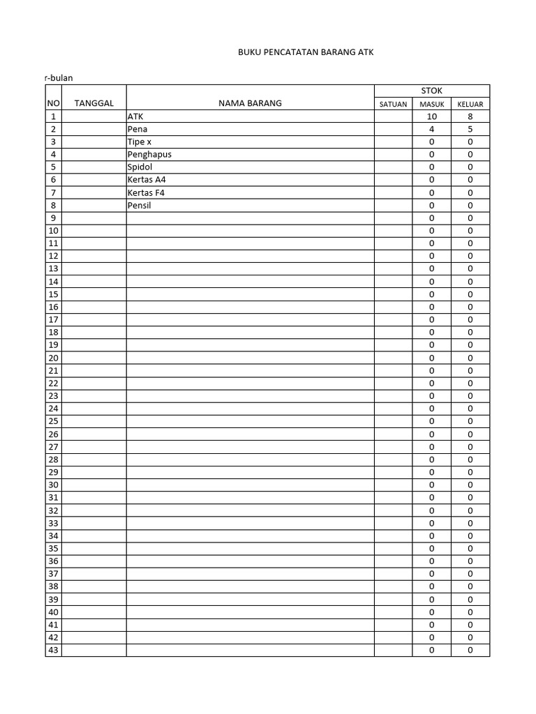 Buku Pencatatan ATK Bulanan | PDF