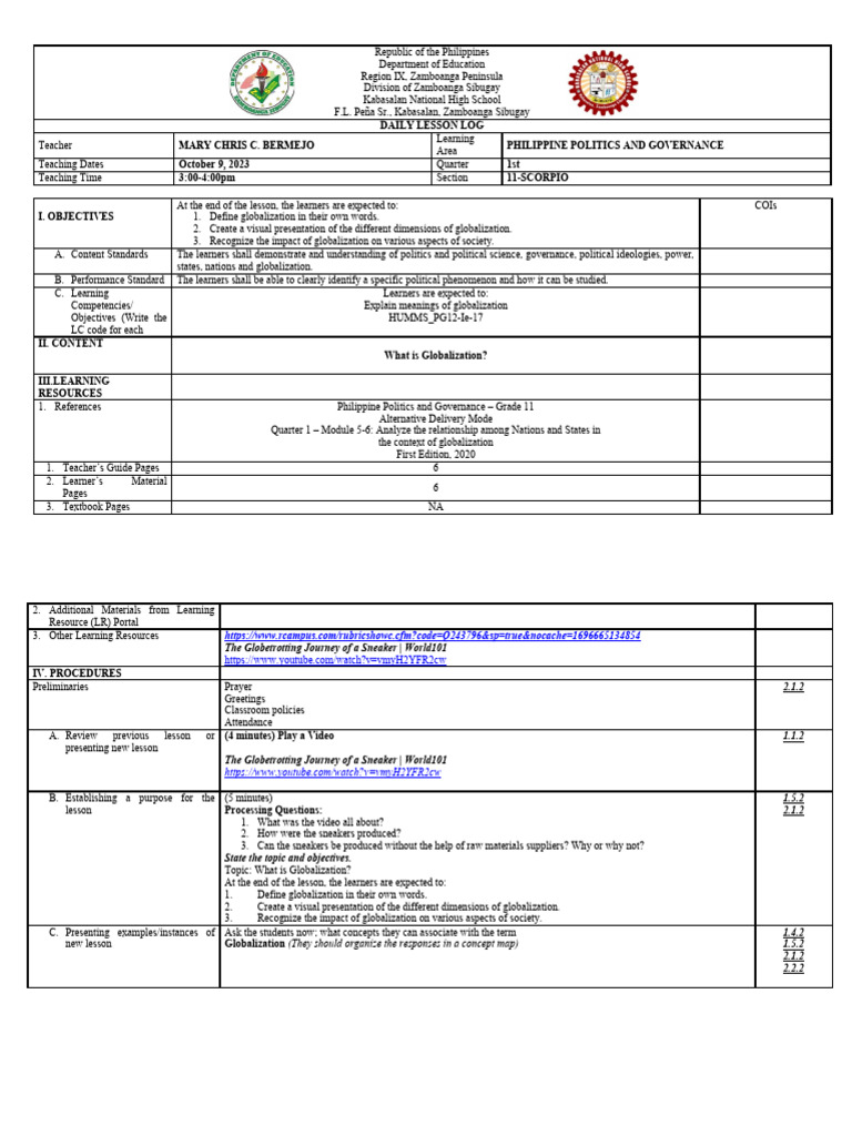 Globalization Lesson Plan Overview | PDF | Globalization | Learning